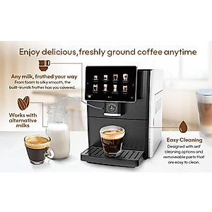 Cafe Bueno Super Automatic Espresso Machine - 19 Coffee Recipes, Durable, Grinder, Milk Frother, 7" Touchscreen