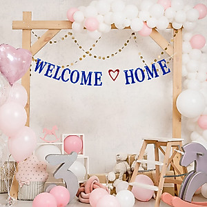 Welcome Home Banner, Housewarming Decorations , Home Sweet Home, Welcome Back, Retirement Family Party Decoration Supplies Blue Red Glitter