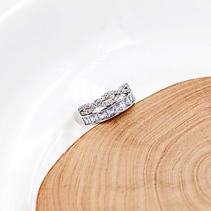 Uloveido Womens Emerald Cut Cubic Zirconia Channel Set Eternity Band Infinity Ring Platinum Plated Wedding Anniversary Jewelry Y937 (Platinum, 7)