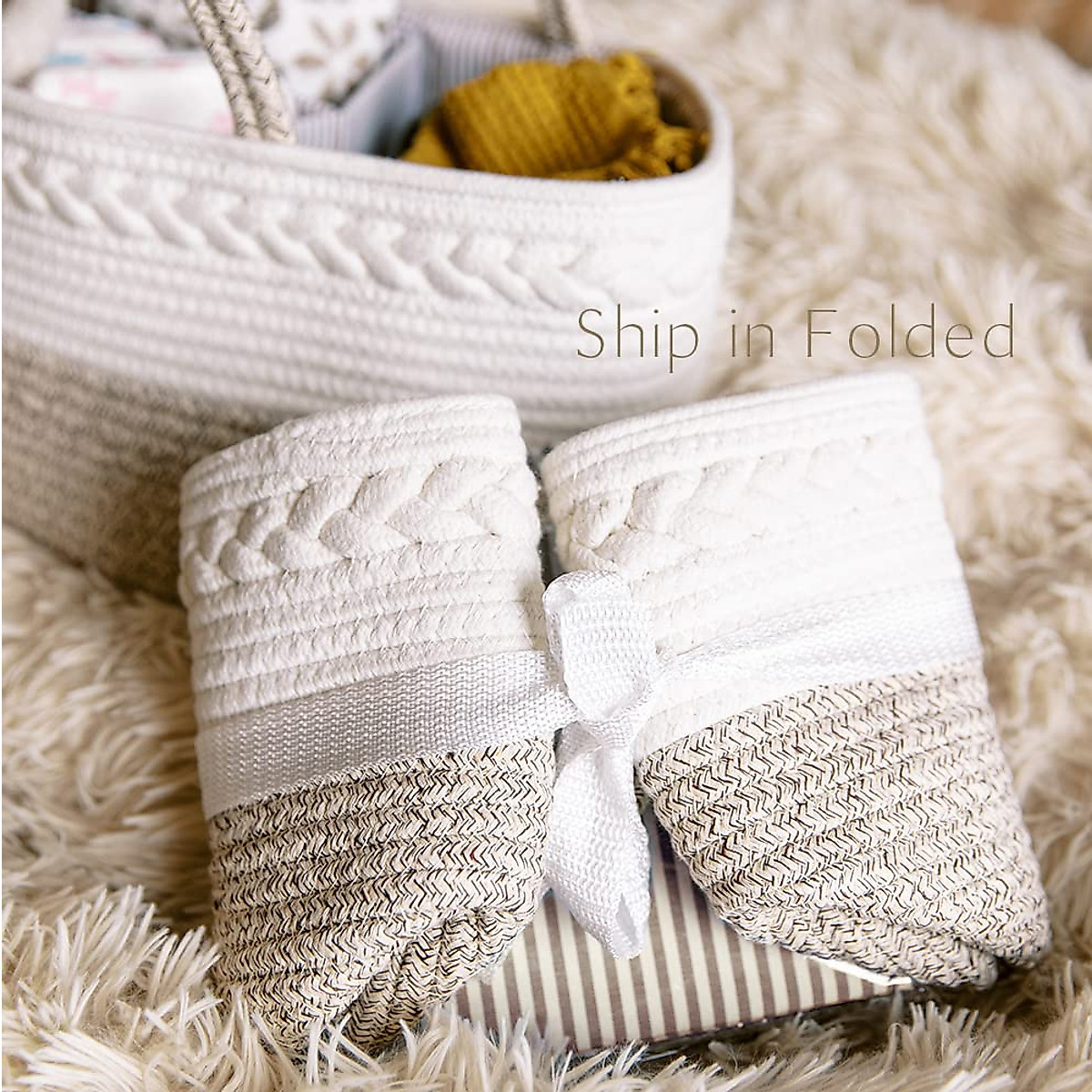 mono living Small Diaper Caddy for Baby Girl Basket for Gifts Baby Storage Baby Shower Gifts Newborn Changing Table Cotton Rope Organizer Mother's Day