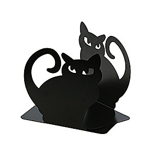 Cute Vivid Lovely Persian Cat Book Organizer Metal Bookends for Kids School Library Desk Study Home Office Decoration Gift (Black)