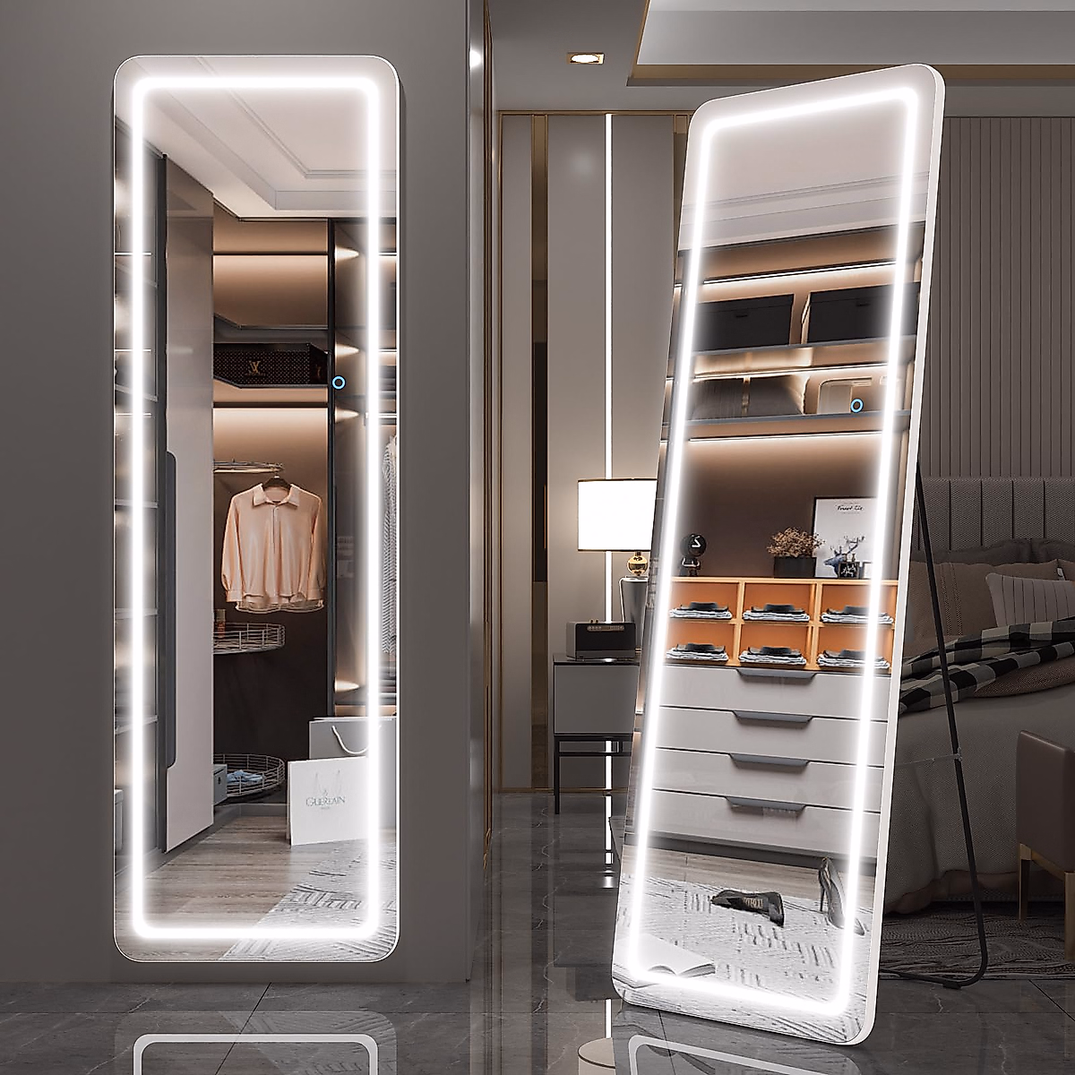 MTURIKIRI Full Length Mirror with Lights,59’’*20’’ LED Full Body Mirror,Wall Hanging Mirror,Free Standing Lighted Floor Mirror,Led Mirror Full Length for Bedroom with Dimming & 3 Color Modes