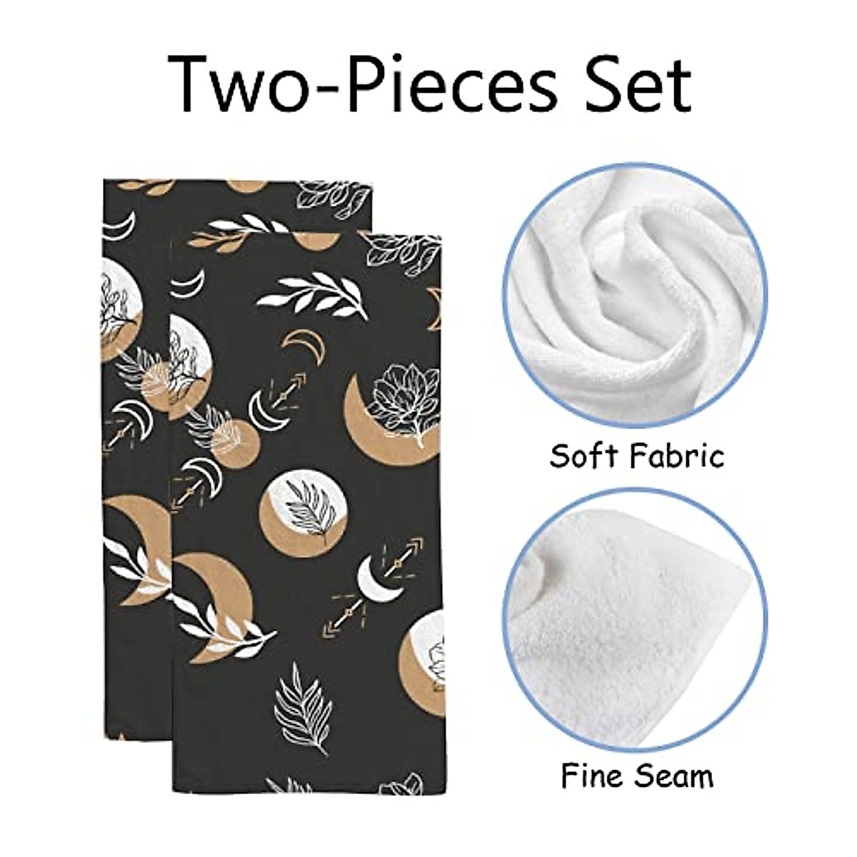 Hand Bath Towels 2 Pack Moon Leaves Magnolia Arrows Absorbent Face Fingertip Towels for Bathroom Kitchen Gym Spa Soft Hair Drying Cloth Quick Dry, 30 x 15 Inch
