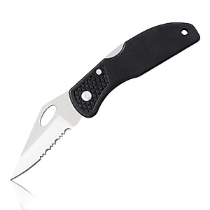 Maxam Lockback 7 (Open) Inch Pocket Knife - Stainless Steel Half Serrated Blade, Textured No-Slip Handle, Carry Clip, Black