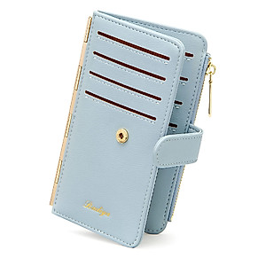 Badiya Credit Card Holder for Women RFID Blocking Slim Wallet Bifold Multi Card Case Zipper Pocket with 3 ID Window