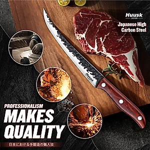 Huusk Brisket Trimming Knife,Fillet Knife for Meat,Curved Boning Knives 7 Inch, Hand Forged Meat Trimming Knife,Japanese Boning Knife Meat Butcher Knife for Fish Chincken Gift for Dad