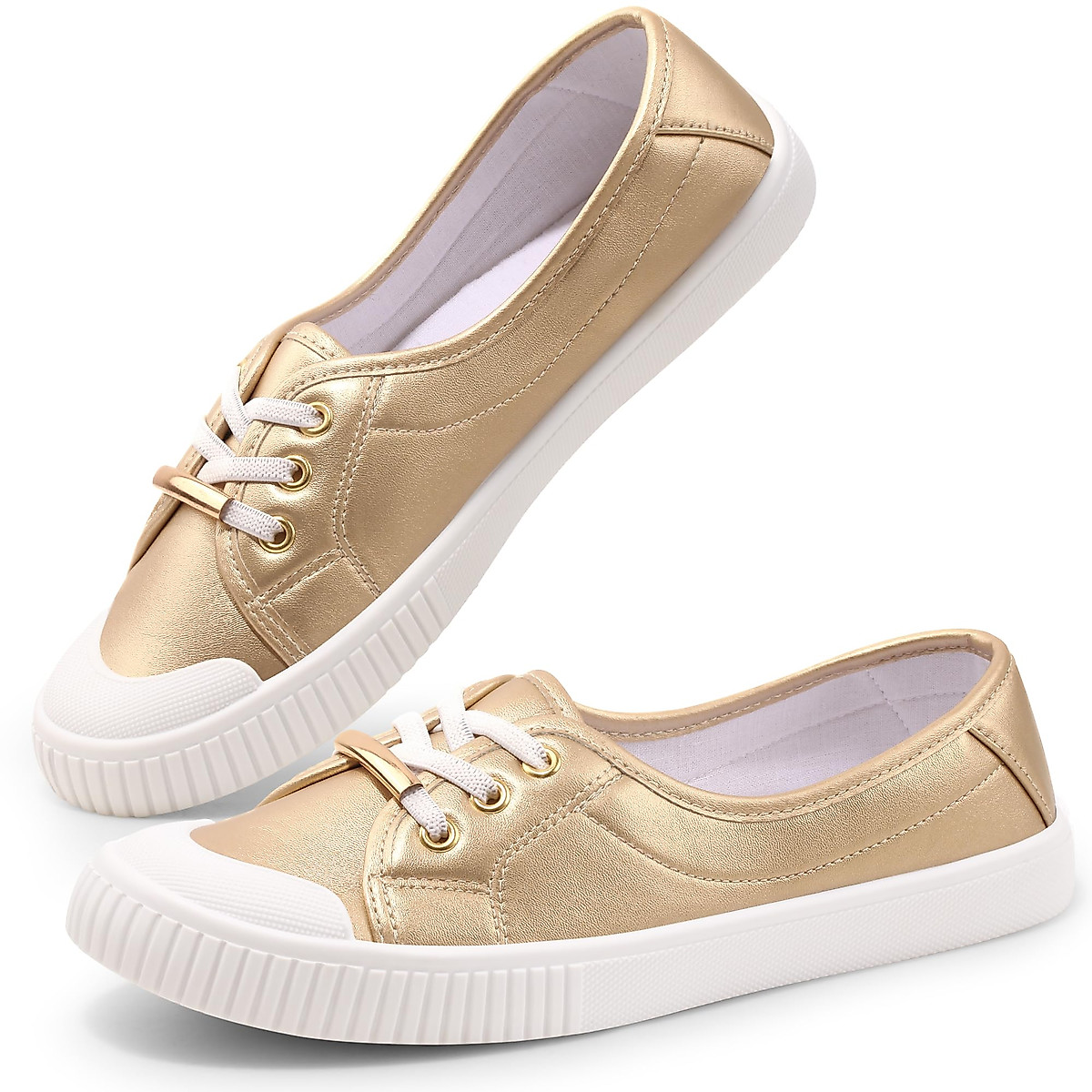Harvest Land Womens Canvas Low Top Sneakers Slip on Shoes for Women Fashion Walking Sneakers Gold8
