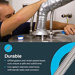 Eastman 12 Inch WaterFlex Water Heater Connector, 1 Inch FIP x 1 Inch FIP, Stainless Steel Corrugated Water Heater Supply Line, 447512