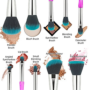 Makeup Brushes, 10PCs Professional Cosmetic Brush Set Special Shiny Foundation Face Powder Brush Eyeshadows Blending Blush Brushes Colorful Plastic Handle (Blue)