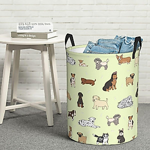Gbuzozie Cute Puppy Dogs Round Laundry Hamper Cartoon Animals Storage Basket Toys Clothes Organizer Bin For Home Bathroom Bedroom Dorm Nursery, 62l