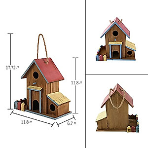 2in1Bird House&Bird Feeder,Bird Houses for Outside,3 Hole Bird House for Outside/Indoors/Hanging,Wooden Birdhouses,Handmade Natural Bird House for Garden/Courtyard/Backyard Decor,Large Bird Houses.