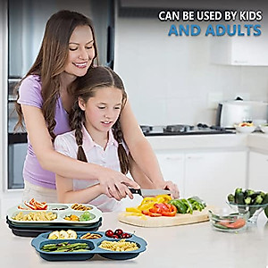 shopwithgreen Unbreakable Divided Plates - Large 11 Inch 4 PCS Microwave Dishwasher Safe Tray for Kids Adults - Wheat Straw Plastic Material, Lightweight Plates (PP Material)