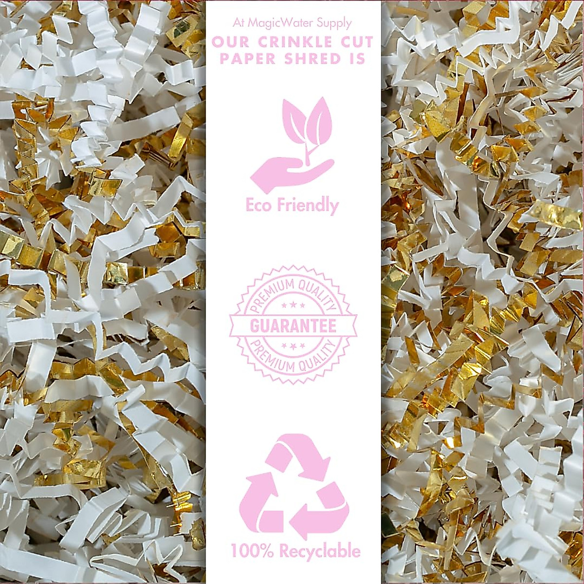 MagicWater Supply Crinkle Cut Paper Shred Filler (4 oz) for Gift Wrapping & Basket Filling - White & Gold