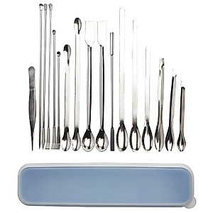 JENSWILL 17 Pieces Stainless Steel Lab Spatula Micro Scoop Tweezers Kit Laboratory Sampling Spoon Mixing Spatula for Gel Cap Filler Reagent Powders with Box