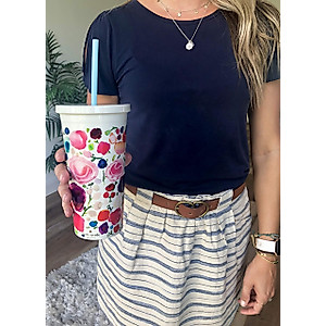 Kate Spade New York Insulated Plastic Tumbler With Reusable Straw, 20 Ounce Travel Cup, Floral