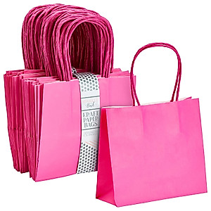 Sparkle and Bash 50 Pack Mini Pink Gift Bags with Handles, Bulk Kraft Party Favor Bags (6 x 5 x 2.5 In)