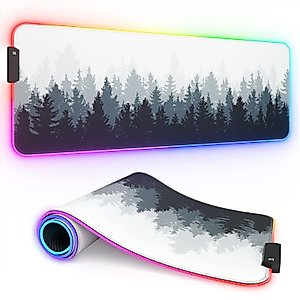 ITNRSIIET RGB Gaming Mouse Pad, Full Desk XL Extended Large Gaming Mousepad, 12 Lighting Modes 30% Thicker Big LED Desk Mat for Gamers, 32 x 12 inches, Ink Painting Misty Forest