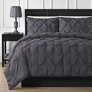 Crown Collection Luxuriate Hotel 1000-TC Hypoallergenic Ultra Soft 100% Egyptian Cotton Super King Plus 120X120 Dark Gray Solid Pinch Plated Duvet Cover with Zipper Colser & 2pcs Pillow Case Set