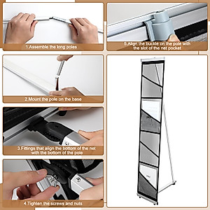 Thyle Magazine Display Rack 0.9ft x 4.6ft Mesh Brochure Display Holder Stand with 4 Pockets Portable Catalog Literature Display Rack for Tradeshows Retail Stores Vendor Events Businesses (Black)