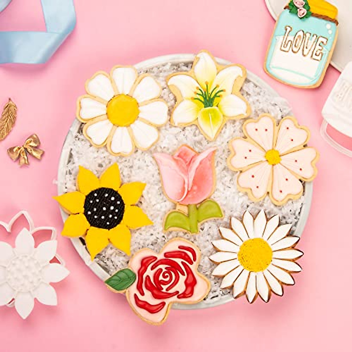 Flycalf Sunflower Cookie Cutters Flower with Plunger Stamps Holiday PLA Baking Accessories Cutter Molds Decorative Party 3.5" Kitchen Cake Supplies