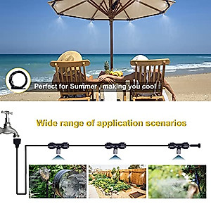 Fogland 32FT Misting Cooling System 10PCS Stainless Steel Misting Nozzles with 20PCS Tap Water Pressure Misting Nozzles Outdoor Cooling System for Garden Terrace Trampoline