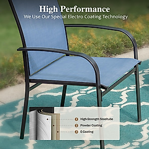 HERA'S HOUSE Patio Dining Chairs Set of 4, 36" Textilene Fabric Outdoor Chair with Wrought Iron Metal Frame Support 350lbs for Lawn Garden Backyard Kitchen, Blue