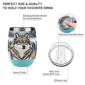 OPTKSNCU 304 Stainless Steel Insulated Cup with Lid, Winter Farm Style Wolf Print Durable, And Easy to Clean – Ideal for Home, Office, And Gift Giving