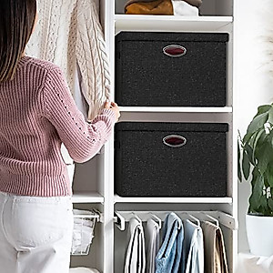 Posprica 3X Thicker Large Collapsible Storage Bins with Lids, 17"x12" Fabric Storage Box with Lid Storage Baskets for Shelves Closet Organizer Bins for Clothes Toys Books Photos Storage(3 Pack)