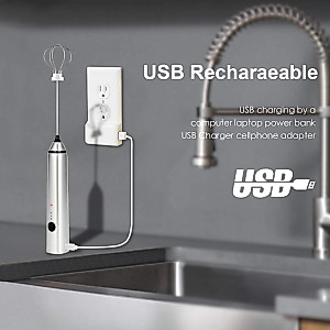 Fivtyily Milk Frother Handheld Rechargeable Electric Foam Maker, Drink Mixer with Stainless Steel Whisk and Stand for Cappuccino, Bulletproof Coffee, Latte