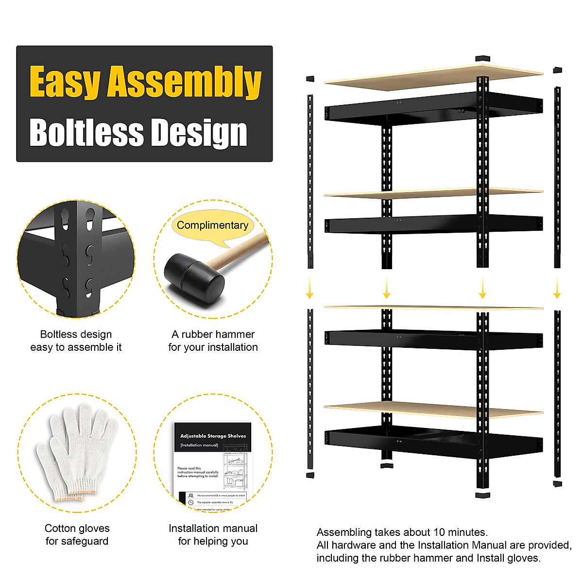 PrimeZone 4 Tier 36" W x 16" D x 55" H Storage Shelves - Adjustable Garage Storage Shelving, Heavy Duty Metal Storage Utility Rack Shelf Unit for Warehouse Pantry Closet Kitchen, Black