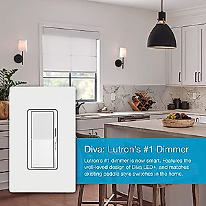 Lutron Diva Smart Dimmer Switch with Wallplate for Caséta Smart Lighting | No Neutral Wire Required | DVRFW-6L-WH-A | White 