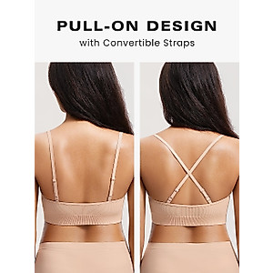 DOBREVA Women's Bralettes No Underwire Bras Support Padded Wireless Ribbed Seamless Bra Removable Pads Push Up Inserts Beige X-Large