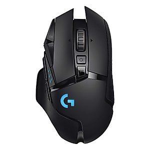 Logitech G502 Lightspeed Wireless Gaming Mouse with Hero 16K Sensor, PowerPlay Compatible, Tunable Weights and Lightsync RGB - Black (Renewed)