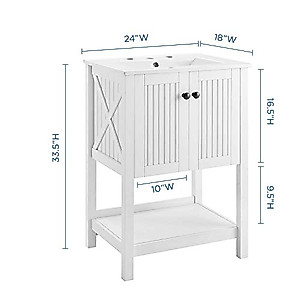 Modway Steam Bathroom Vanity Cabinet, 24" with White Sink