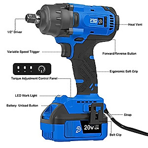 Prostormer Cordless Impact Wrench 1/2 Inch with Brushless Motor, 370Ft-Lbs High Torque Impact Wrench Set with 20V Battery and Fast Charger, Powered Impact Gun for Car Tire Lug Nuts