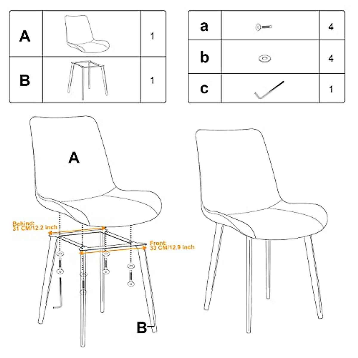 Ironalita White Dining Chairs Set of 4, Faux Leather Mid Century Modern Chairs with Metal Chair Legs, Kitchen Chairs for Dining Room, Restaurant, Living Room