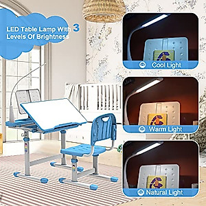 BELANITAS Kids Desk and Chair Set 5-8 Year Old, Height Adjustable Study Desk for Kids, Children’s Desk and Chair Set Desk w/Chair, Boys Desk for Students Desk w/Tiltable Desktop, Blue