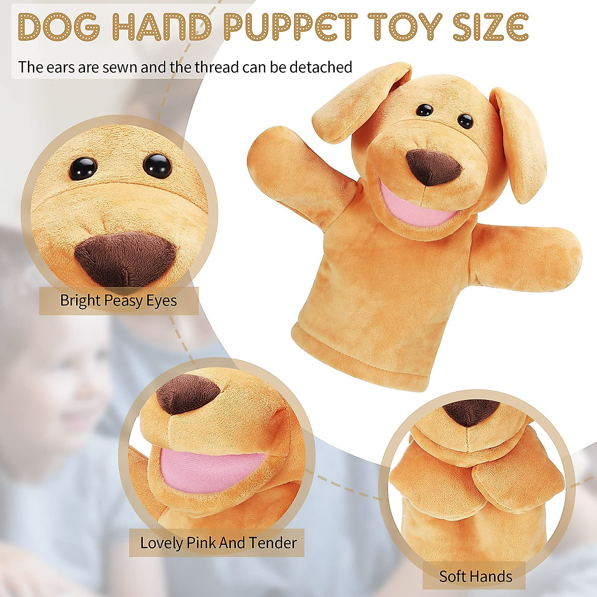 Zomiboo Hand Puppets Soft Animal Hand Plush Toy with Movable Mouth Imaginative Pretend Play Stocking Storytelling Interactive Toy (Dog)