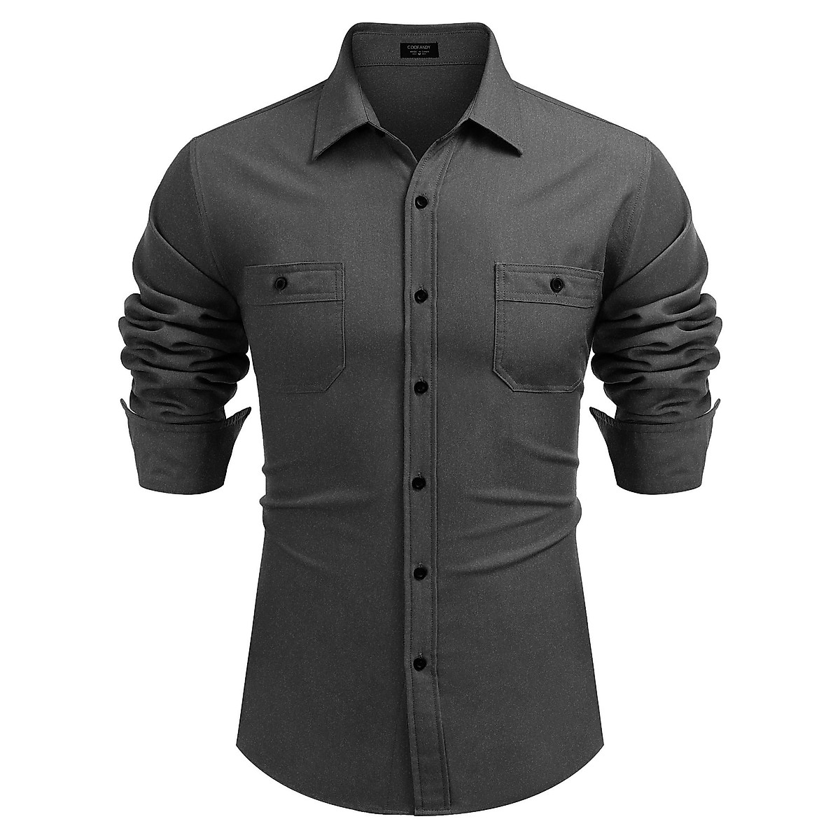 COOFANDY Men Untucked Shirt Regular Fit Button Up Long Sleeve Casual Dress Shirt Denim Black