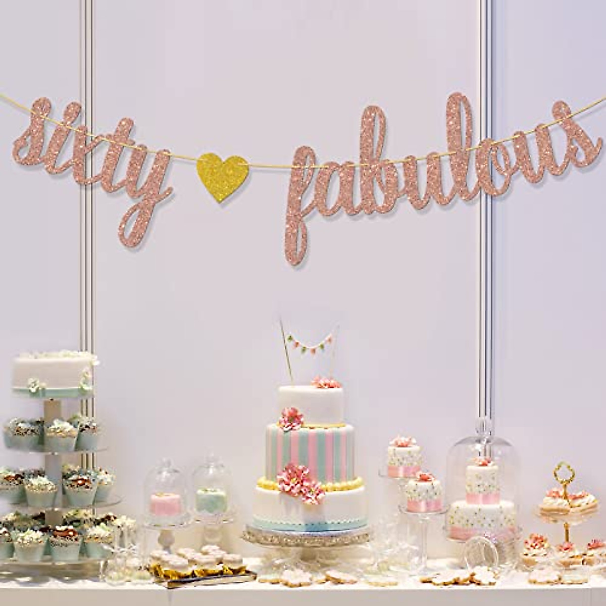 Sixty Fabulous Banner, Milestone 60th Birthday Party Decorations, 60th Wedding Anniversary Decors, Rose Gold Glitter