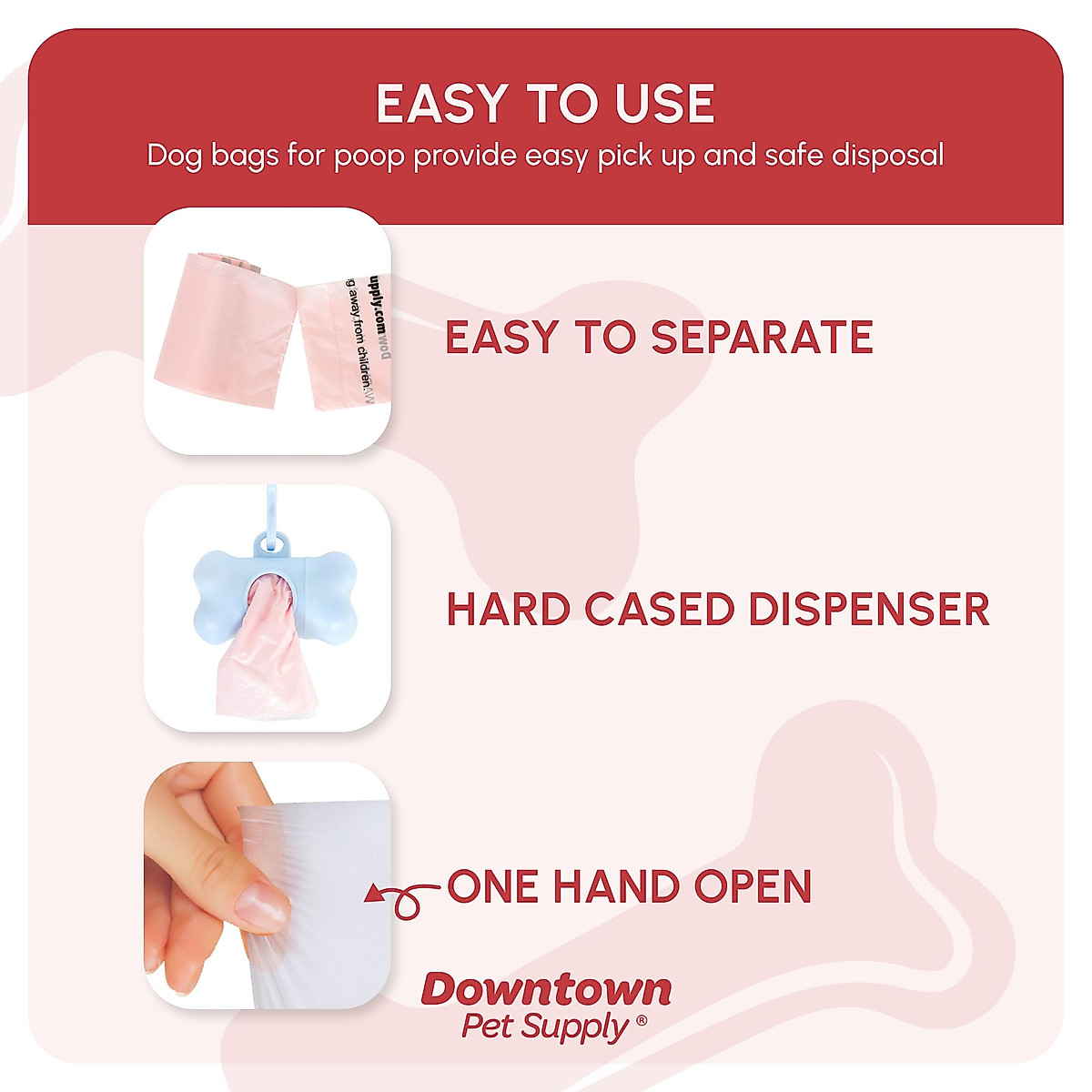 Downtown Pet Supply Scented Poop Bags for Dogs with Dispenser, 500 Count - Leak-Proof Dog Waste Bags and Bone-Shaped Dog Poop Bags Holder for Leash - Lavender Scented, 12.5" x 8.5"