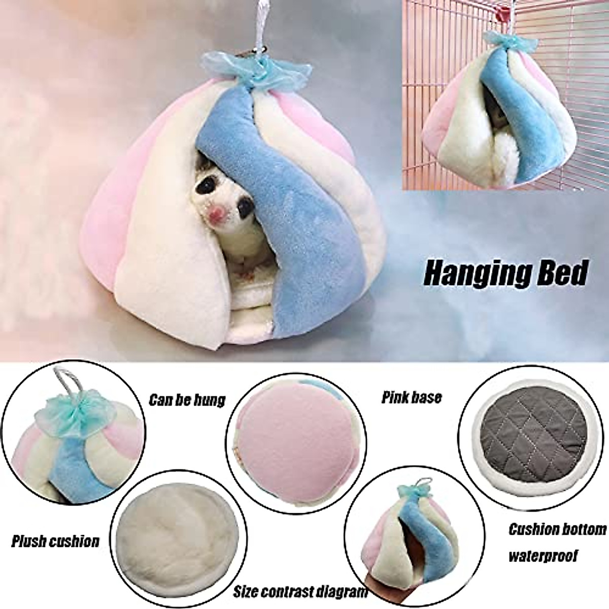 Tfwadmx Hamster Warm Bed,Small Animal Hammock Cotton Sleeping Nest Plush Hut Hideout Cave Hanging Cage Toy for Dwarf Mice Rat Sugar Glider Gerbil