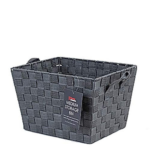 Home Basics Non-Woven Strap Handle Bin, Storage Basket Organizer, (Grey, Medium)