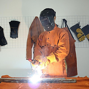 ONETIAN Leather Welding Jacket, Cape Sleeves with Bib Apron - High Heat and Flame Resistance for Ultimate Work Protection
