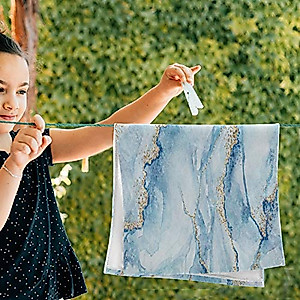 Qilmy White Blue Marble Hand Towel Set of 2, Super Soft Absorbent Fade Resistant Polyester Cotton Bath Towels Fingertip Towels for Bathroom Hotel Spa Gym and Beach 28.3x14.4 Inches