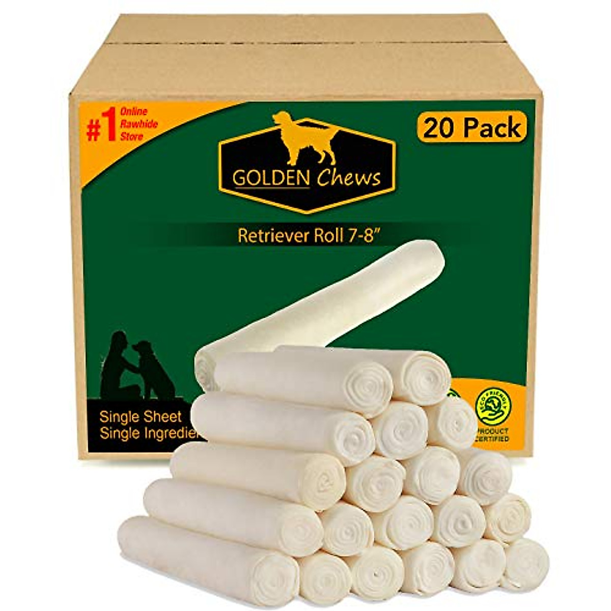 GOLDEN Chews Retriever Roll 7-8 Inches Extra Thick (20 Pack)