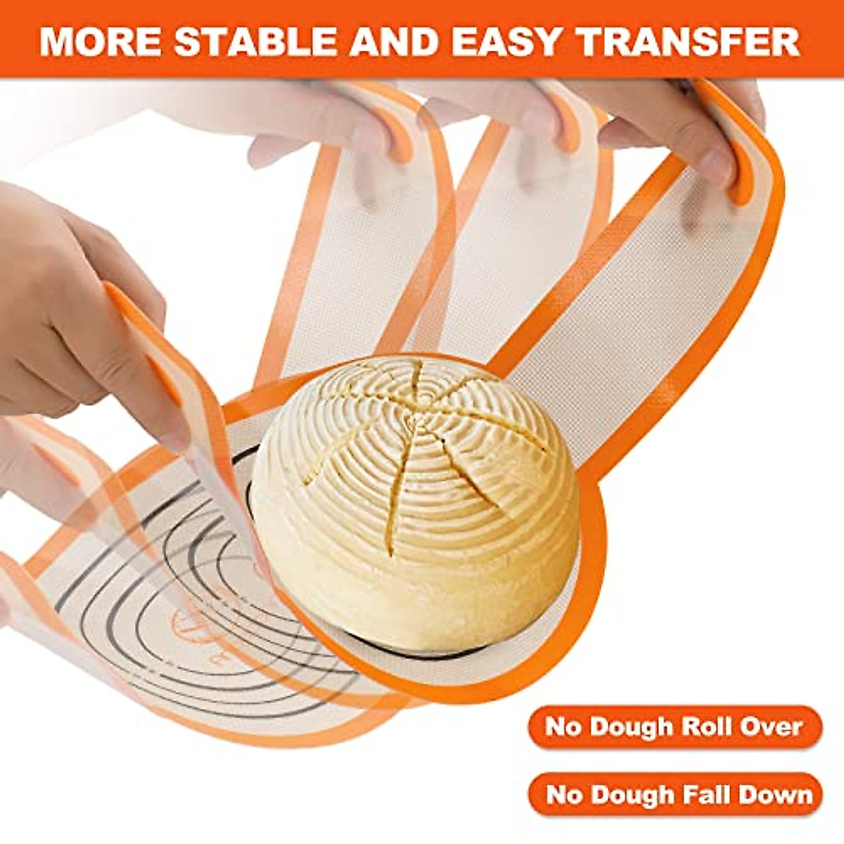 Silicone Bread Sling Dutch Oven - Best Japan Silicone. Non-Stick & Easy Clean Reusable Silicone Bread Baking Mat. With Extra Long Handles Bread Baking Sheet Liner, 2 Orange Set for Transferable Dough