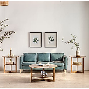 DS-HOMEPORT Round Wood Coffee Table for Living Room, 2 Tier Sturdy Circle Round Coffee Table with Large Storage, Rustic Farmhouse Round Coffee Table, 35.3''Dx17.8''H