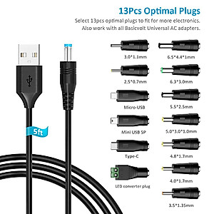 Basicvolt Universal Power Cable USB-A Cable with 14 Interchangeable Connectors 5V USB Charging Cable Compatible with PS3 PS4 Controller Digital Camera Smart Phone Go Pro Pad Speaker Xbox