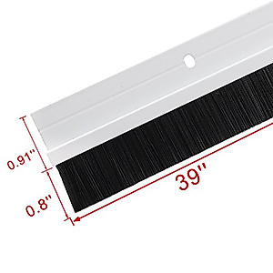 uxcell® Door Bottom Sweep White Aluminum Alloy w 0.8-inch Black PP Silicone Soft Brush 39-inch x 1.7-inch